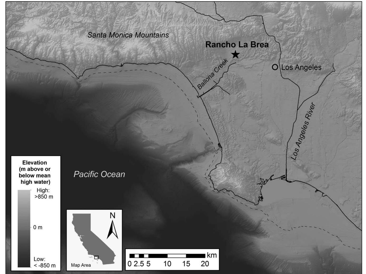 Schematic map showing location of rancho la brea relative to