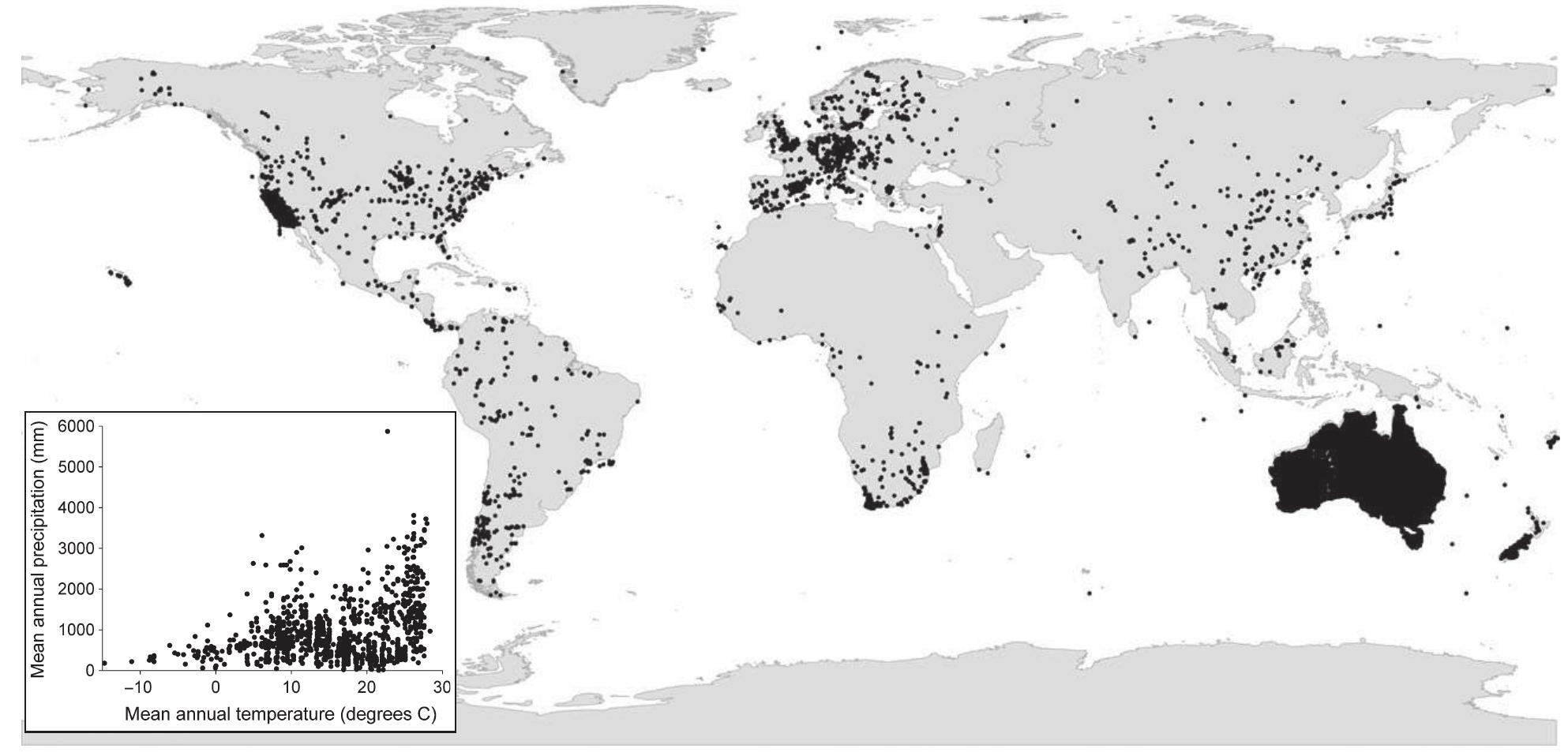 World map showing distribution of the sites included in this