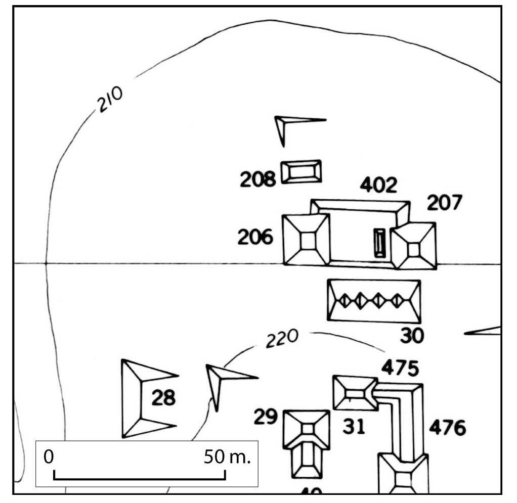 4 - east survey strip 7-8 km: apparent twin pyramid group at