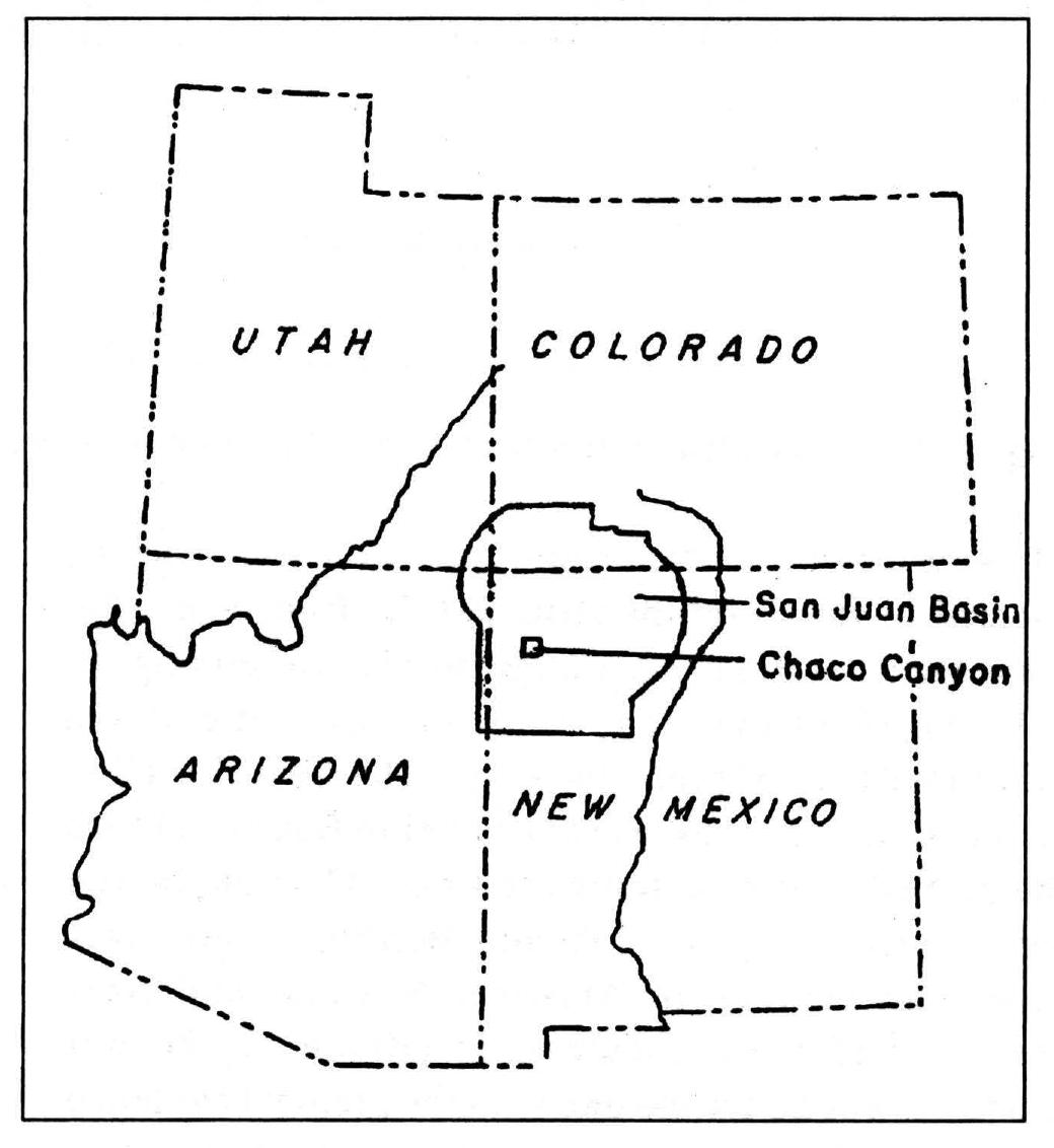 The location of chaco canyon and the san juan basin in