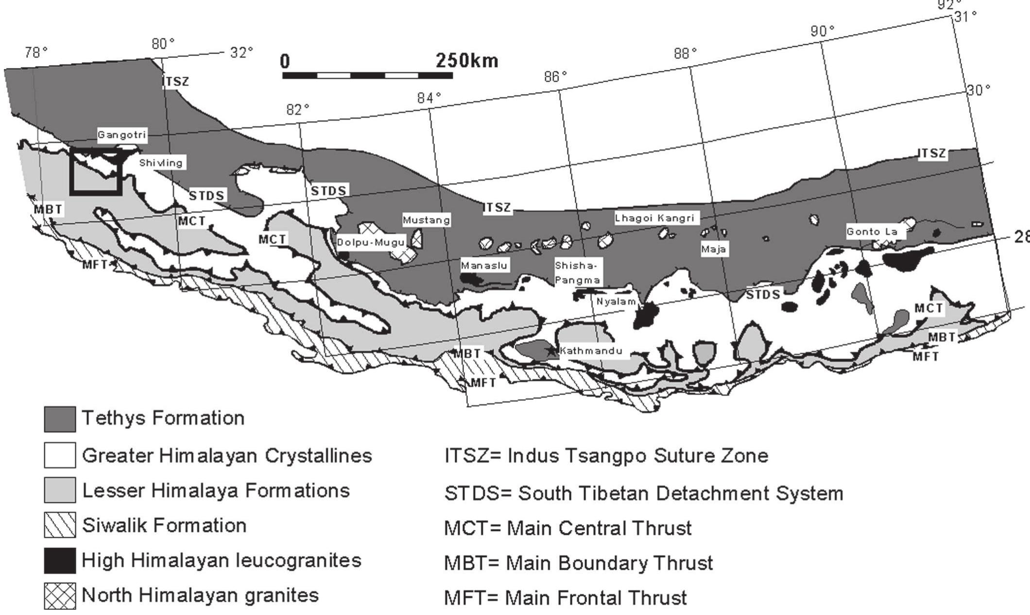 Generalized geological map of the himalayas after le fort