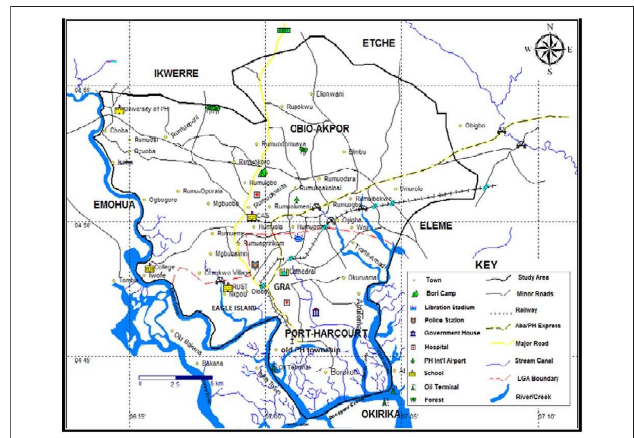 Map of port harcourt metropolis. source. adapted from google