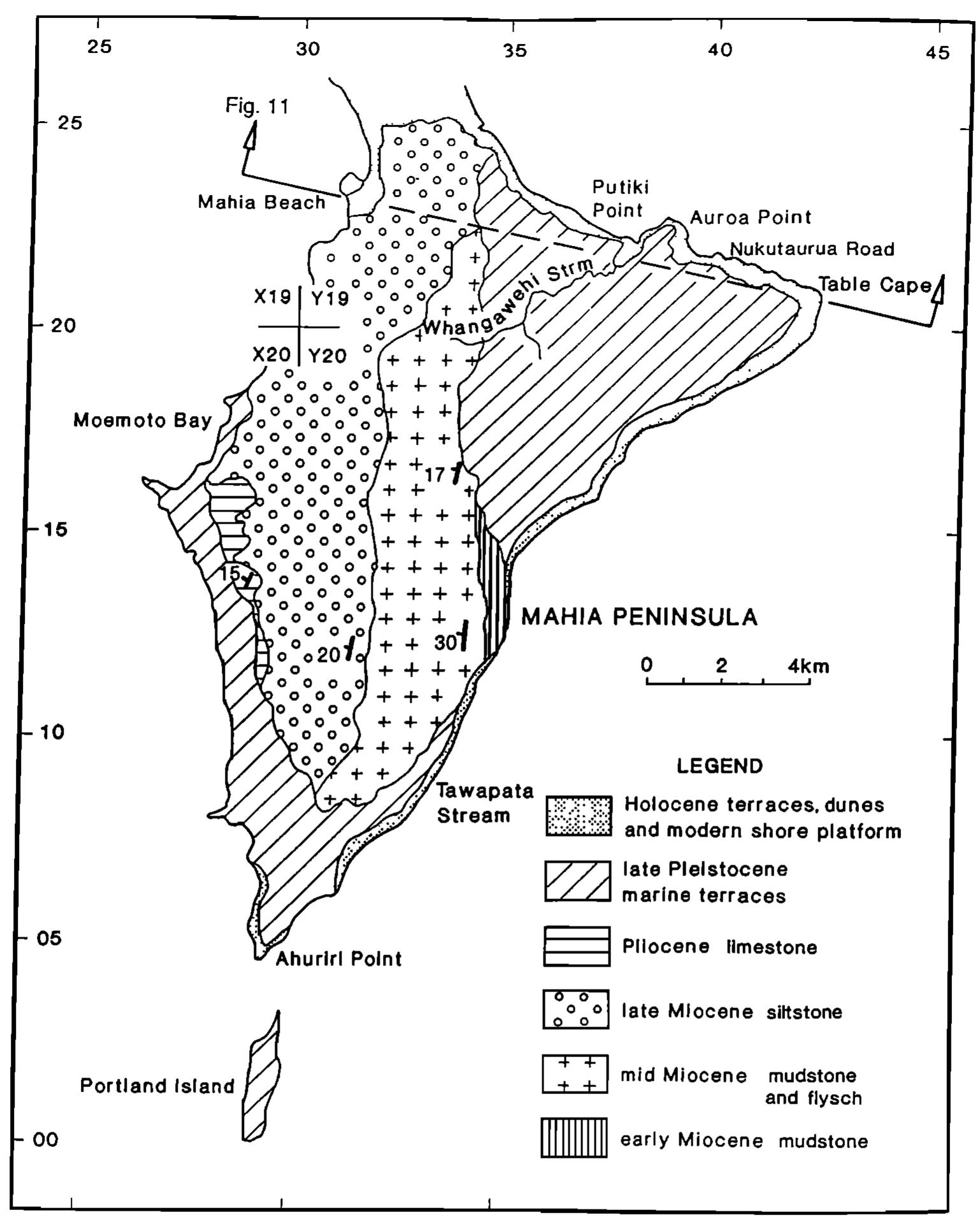 Generalized geological map of mahia peninsula showing