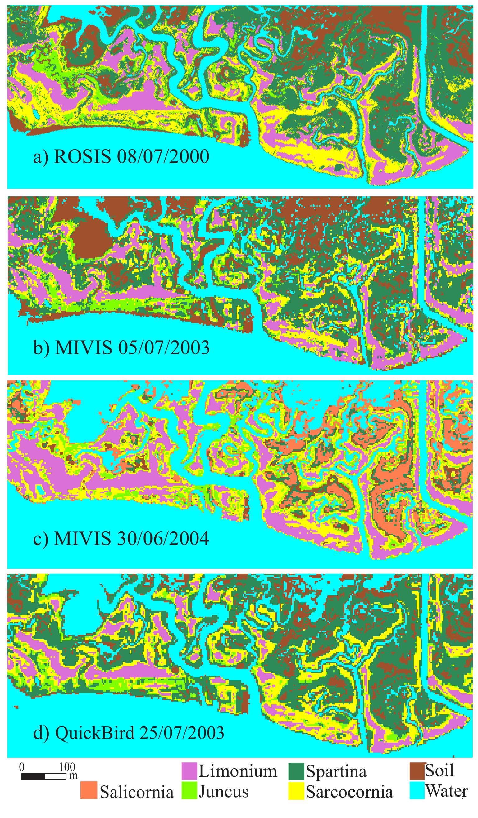 Spectral angle mapper vegetation maps (test2) for the rosis