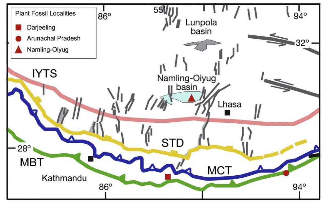 Map showing the location of the areas yielding fossil floras