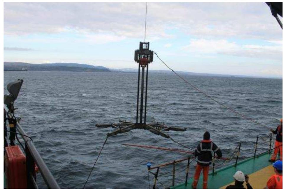 Vibro-corer with 3 m barrel at sea. the burial depth for