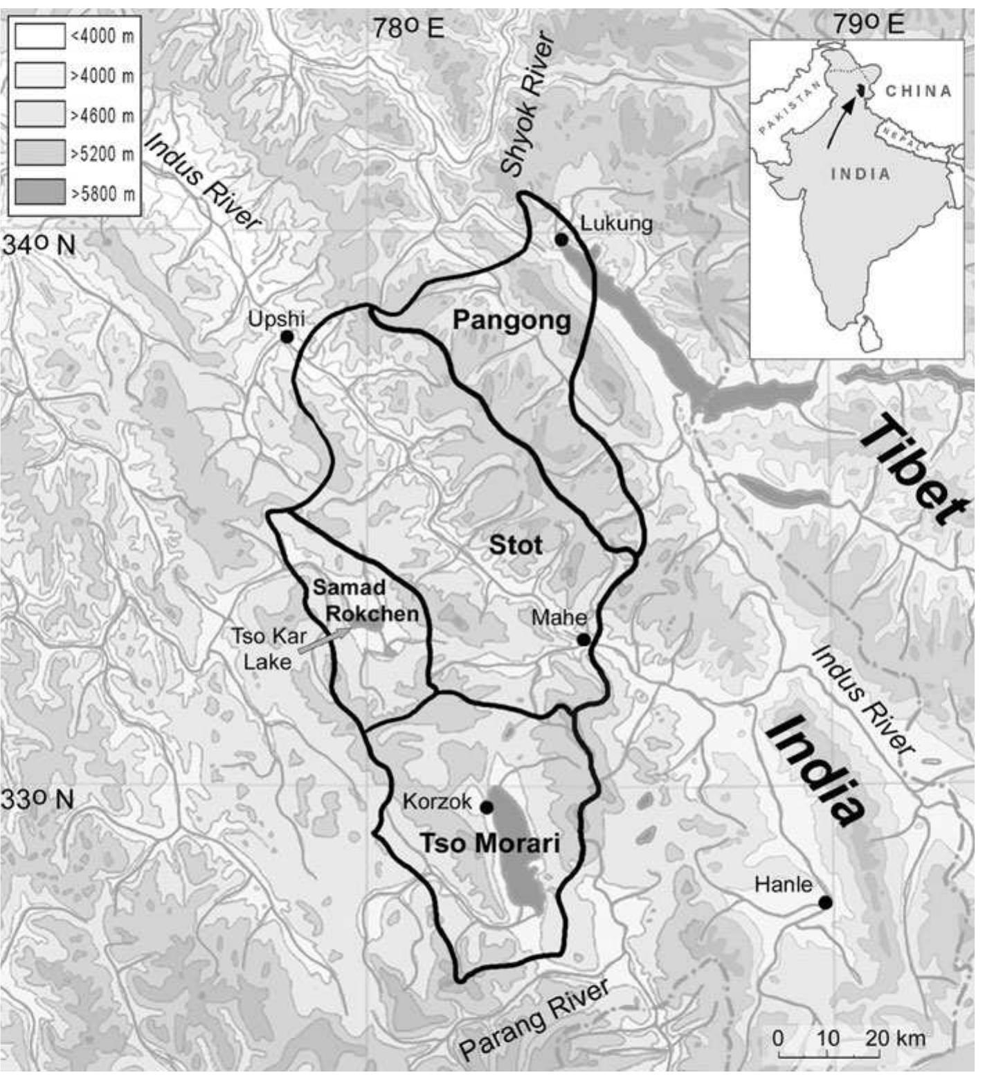 Map of ladakh, nw india, with the four study regions