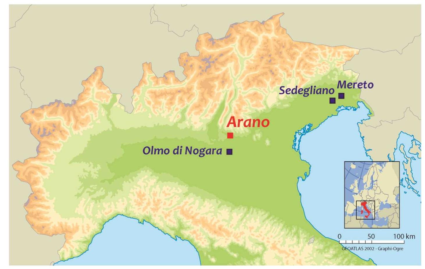 Map of northern italy showing the location of the sites