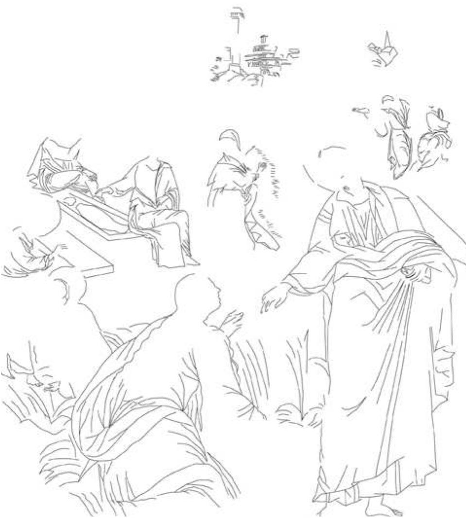 Diagram indicating the positions of incised lines as deduced