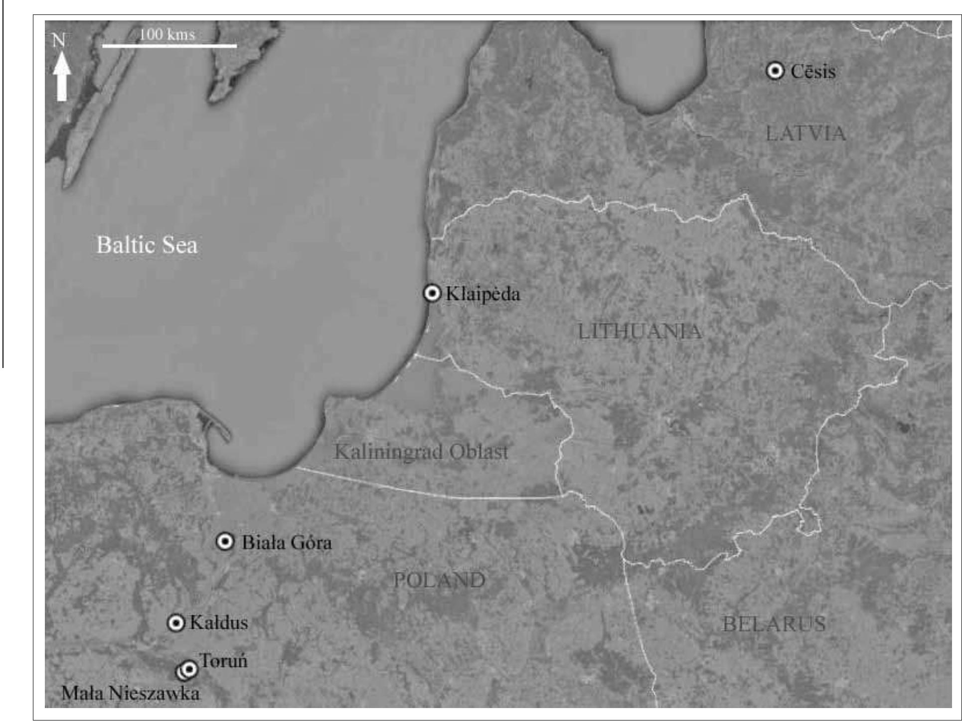 A map of the region, with sites from which materials are