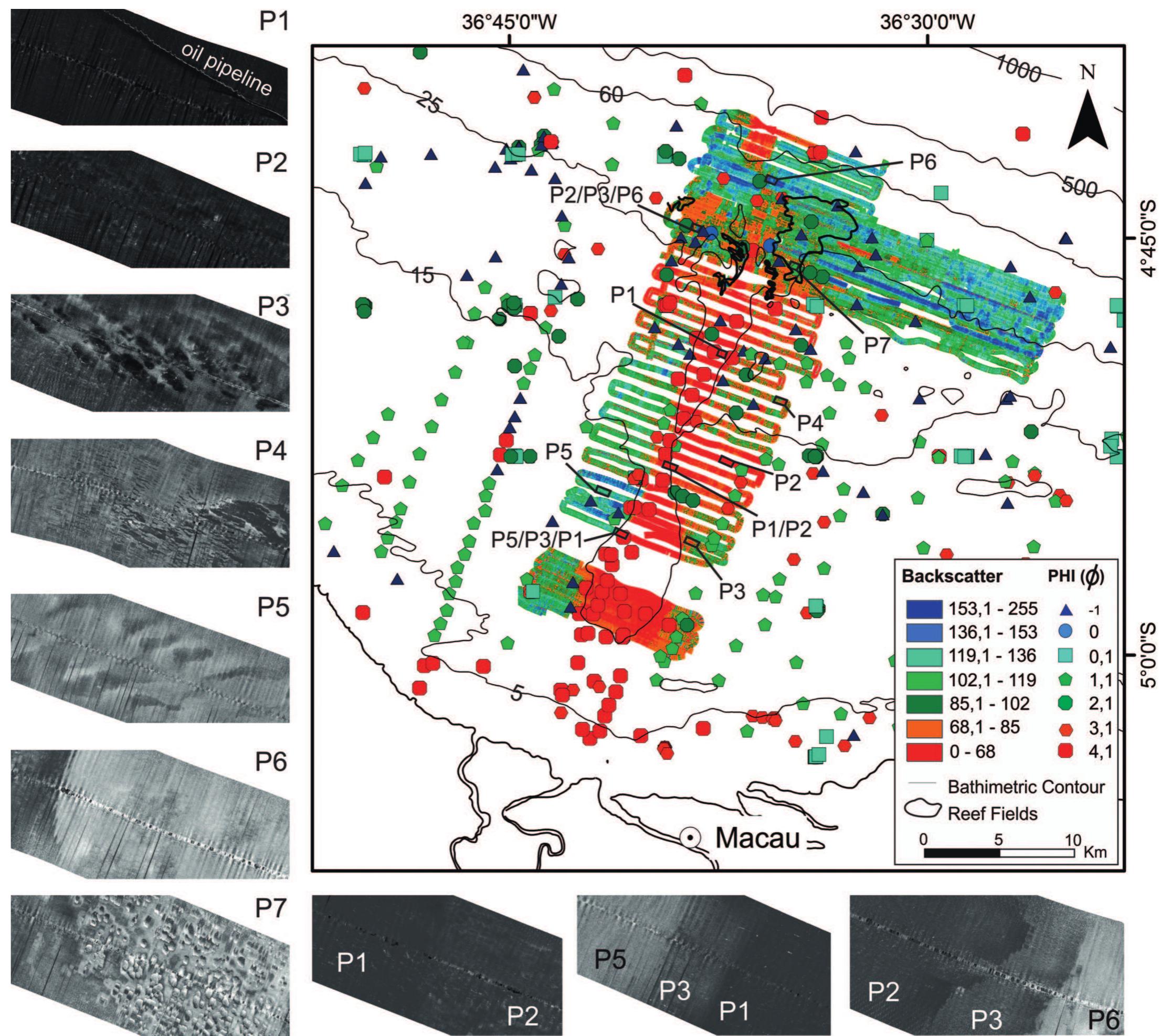 - map of side-scan sonar imagery, with seabed classification