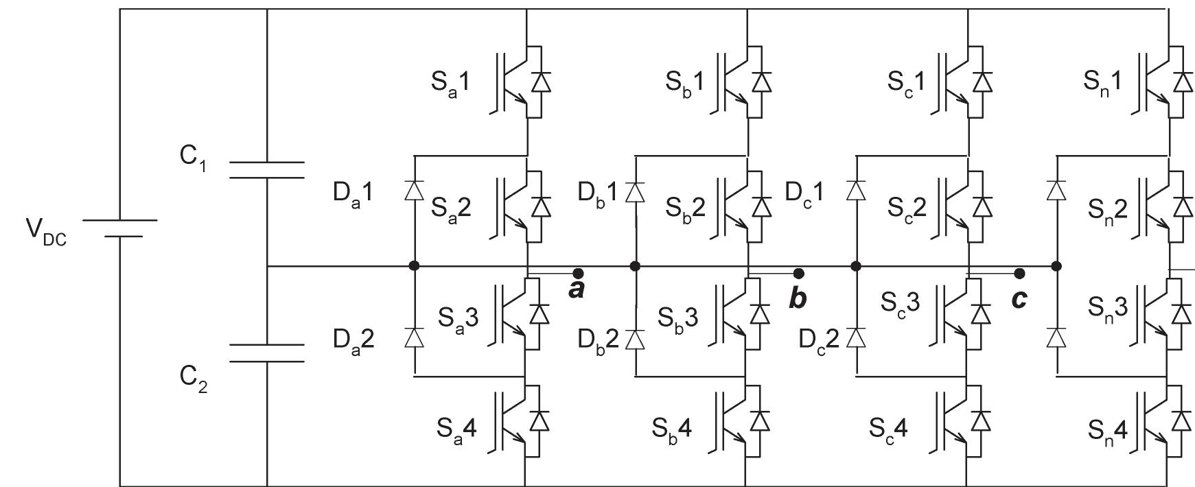 Four-leg three-level inverter topology.