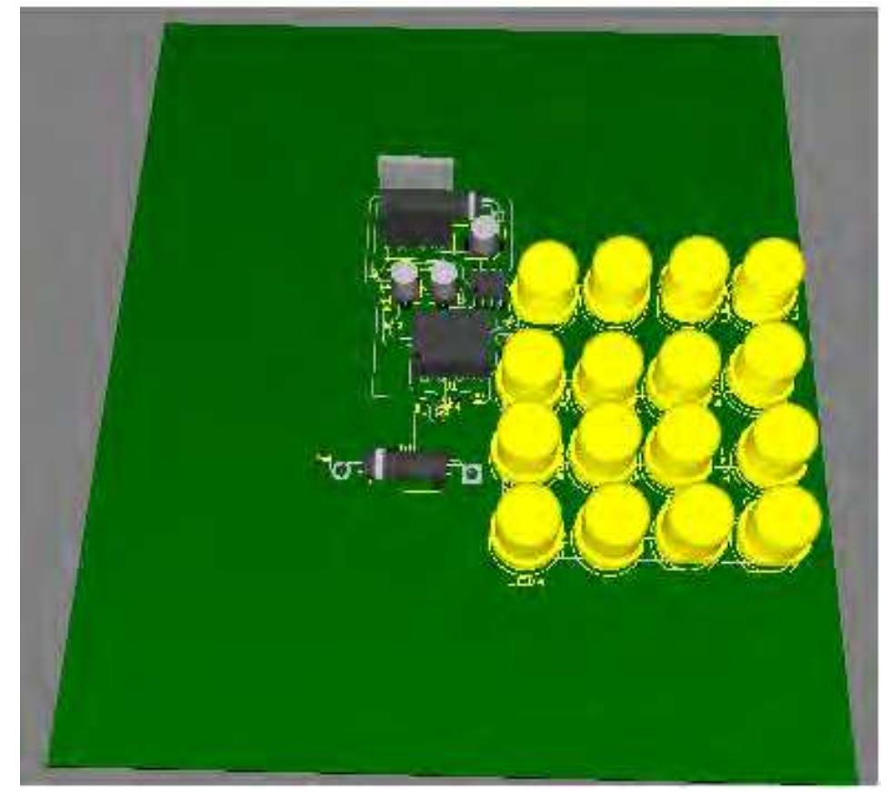 Pcb view of boost converter and load in multisim