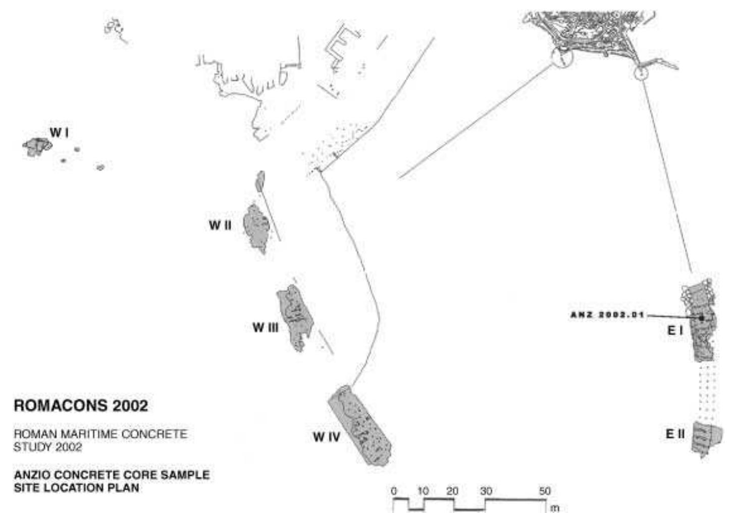 Anzio, plan of roman harbour with indication of core