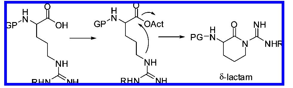 Mechanism of 6-lactam formation; r = h or protecting group.