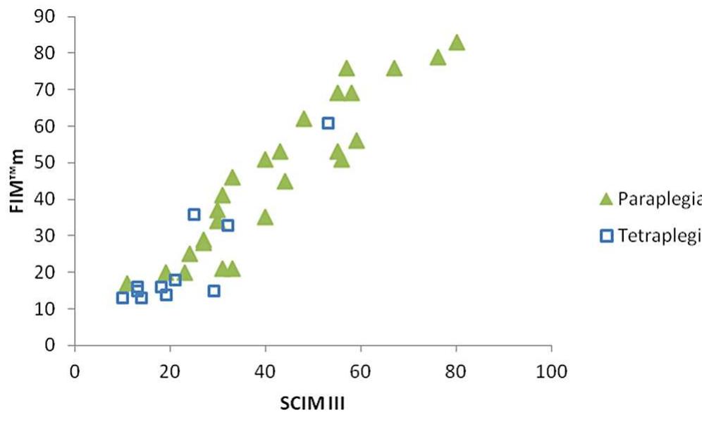 Graph of dispersion of values for spinal cord independence