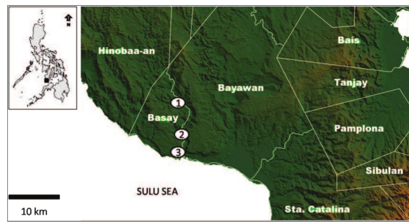 Map of negros oriental showing the locations of the sampling