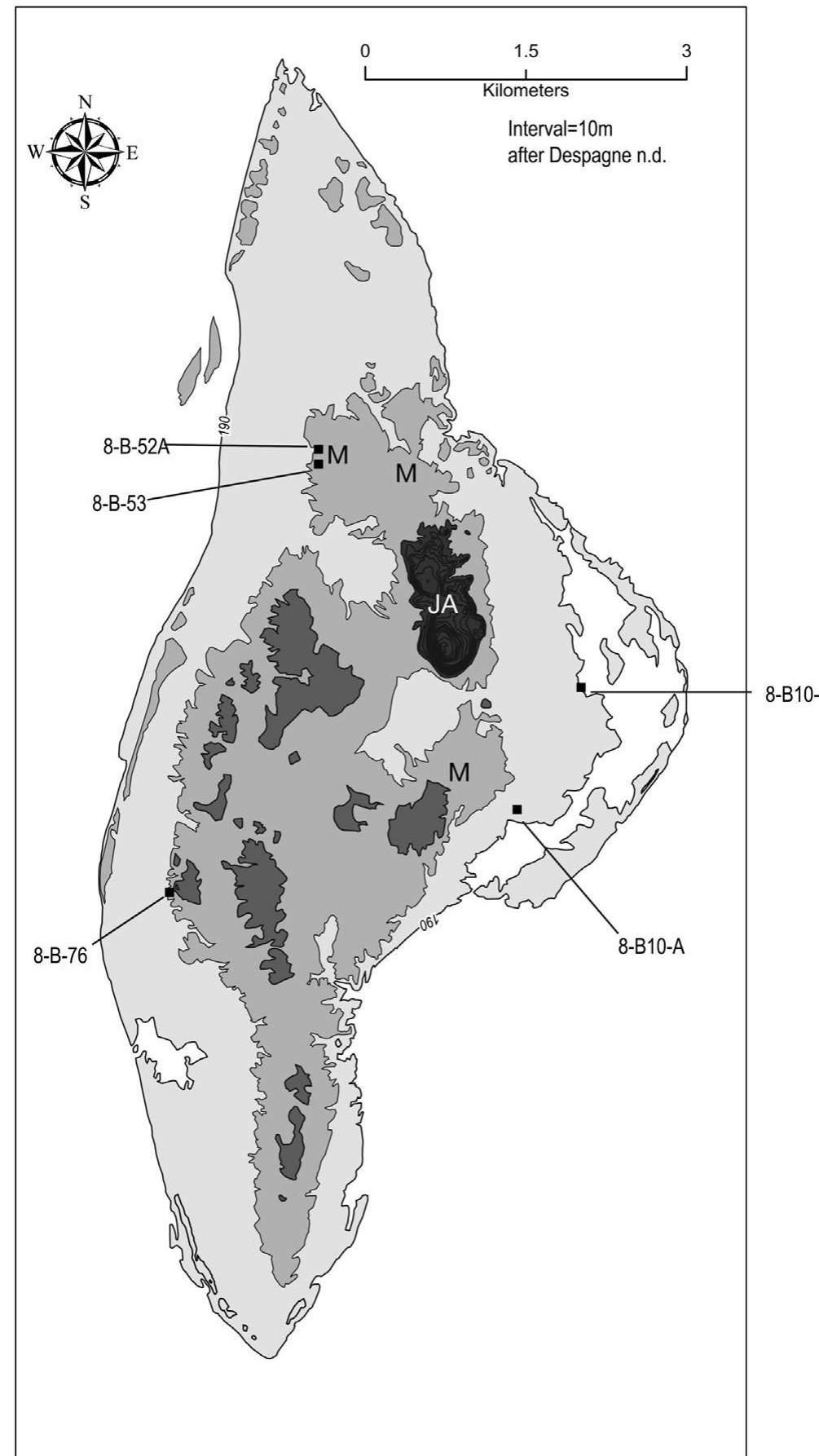 Topographic map of sai island, with relevant archaeological
