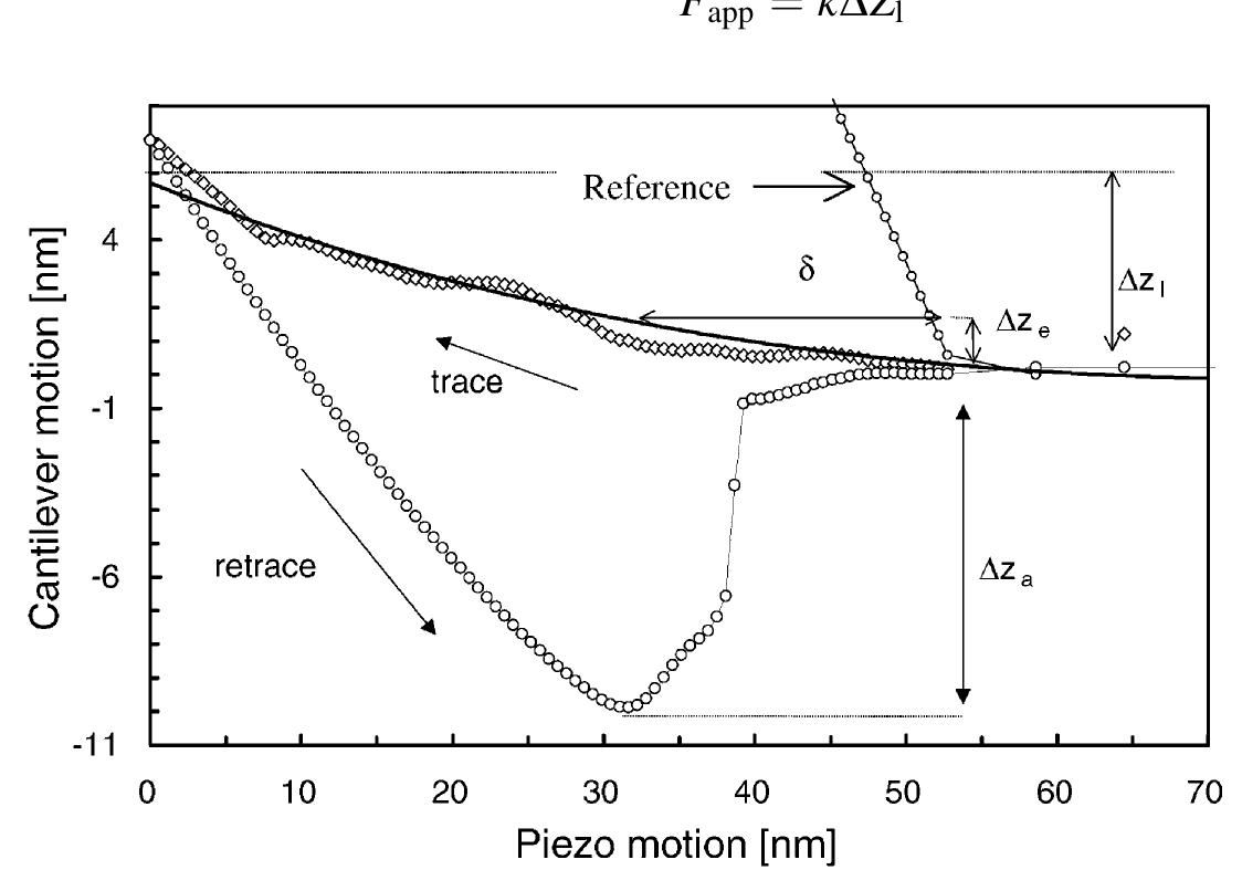 Example of the standard afm force curve on a reference