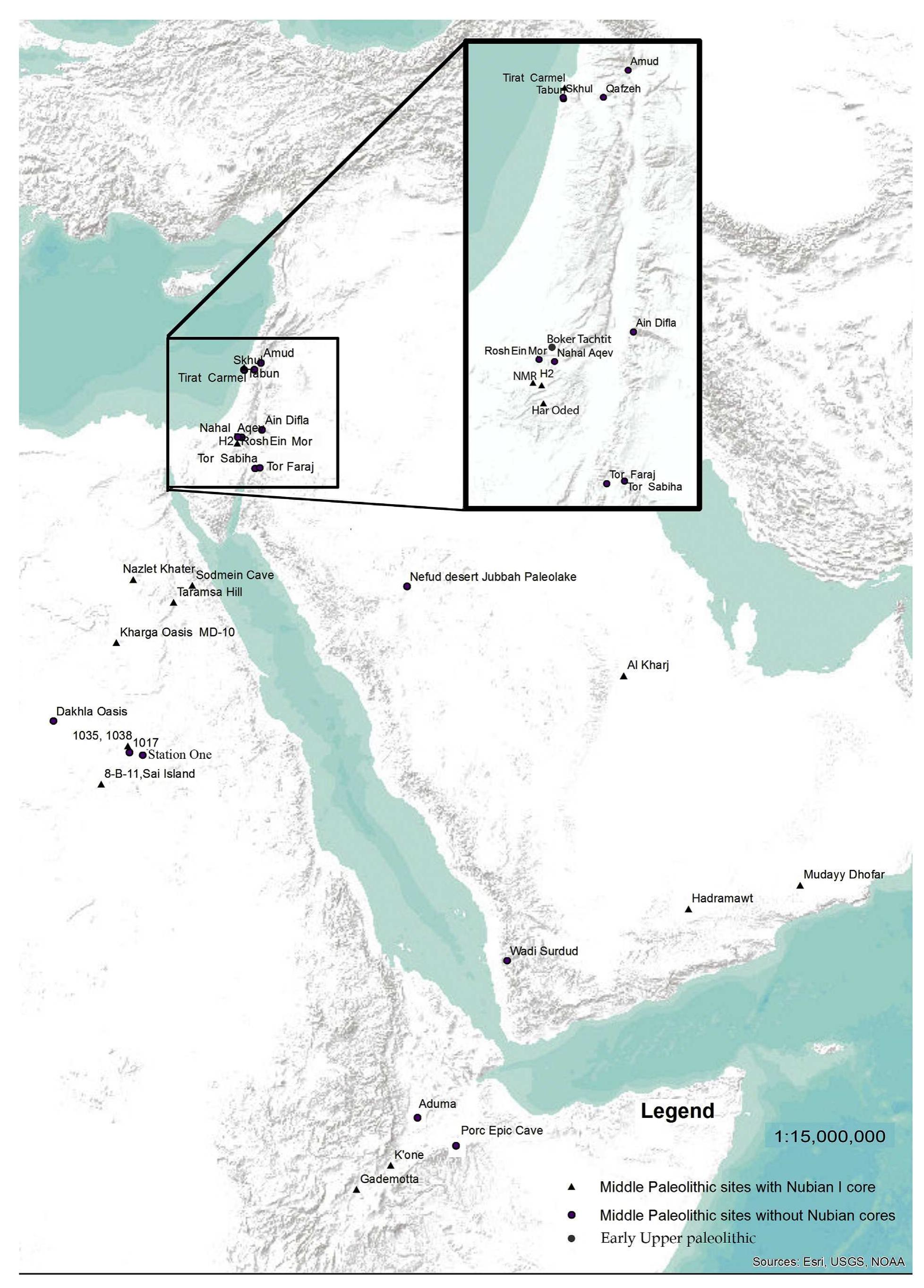 Map of middle stone age and middle paleolithic sites in