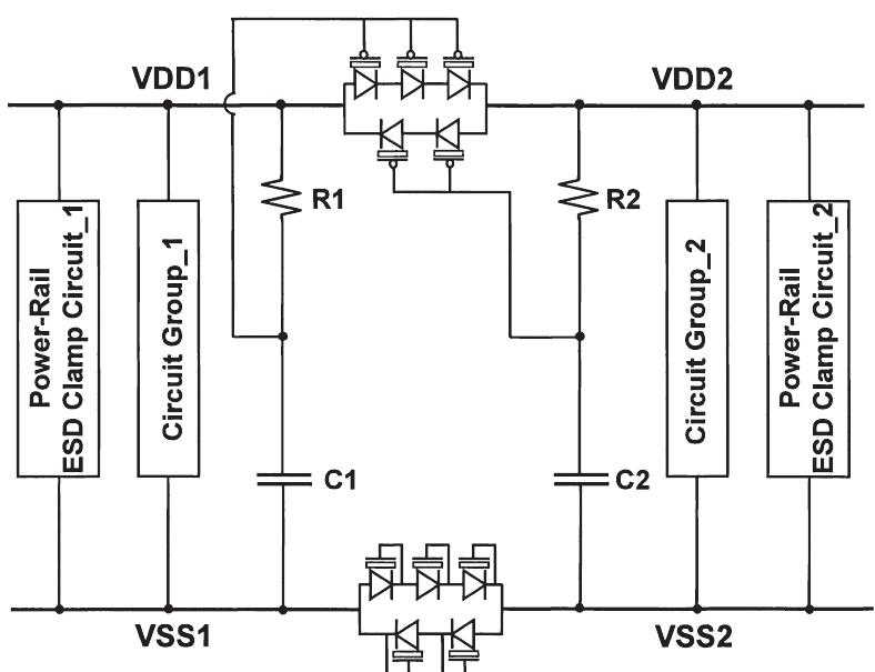 The esd protection networks realized with nmos-bounded and