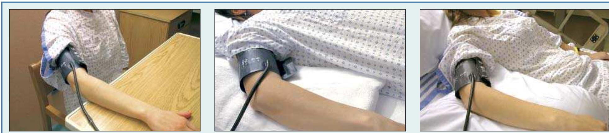 Correct positioning of the arm for blood pressure
