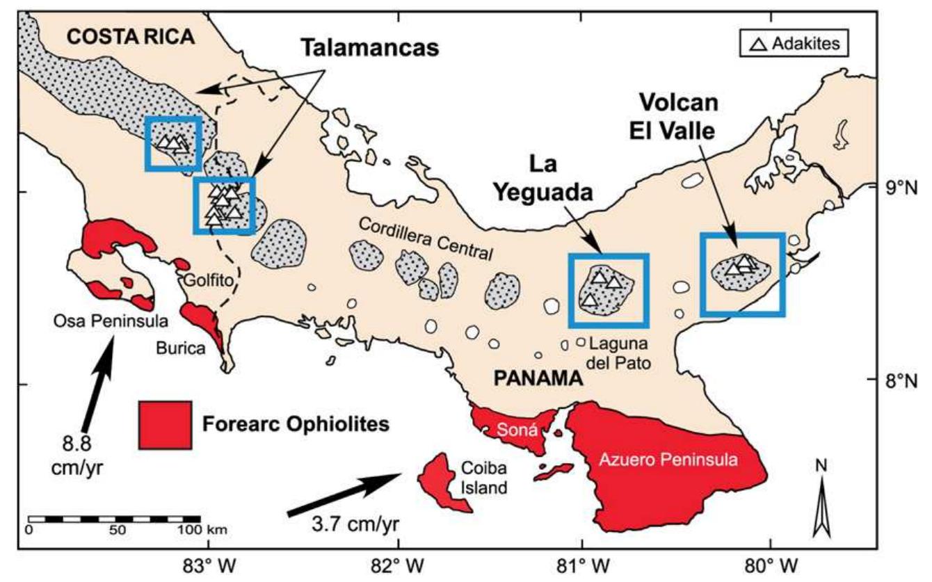 Map of southeastern costa rica and western panama from
