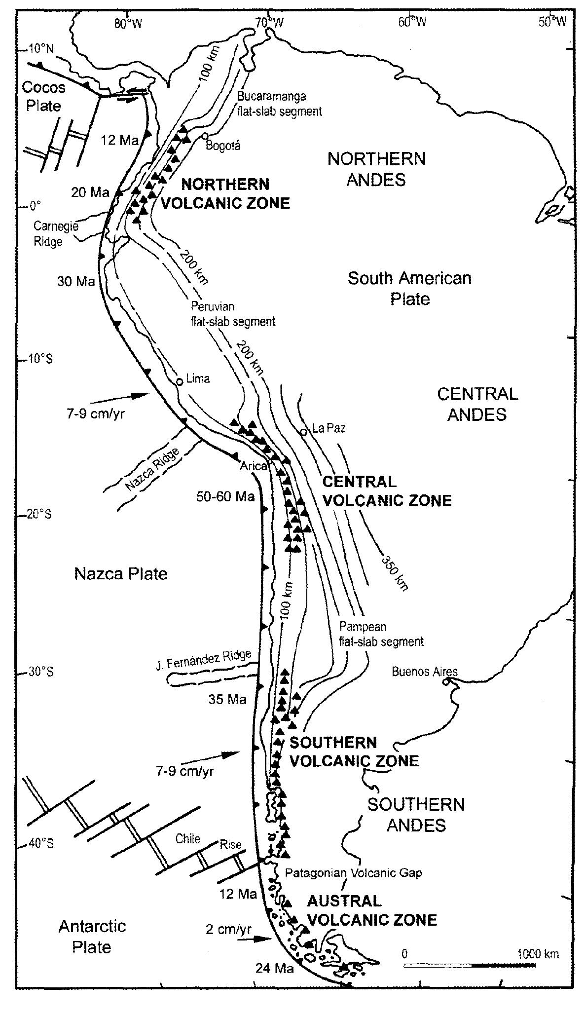 Schematic map of south america and the pacific oceanic
