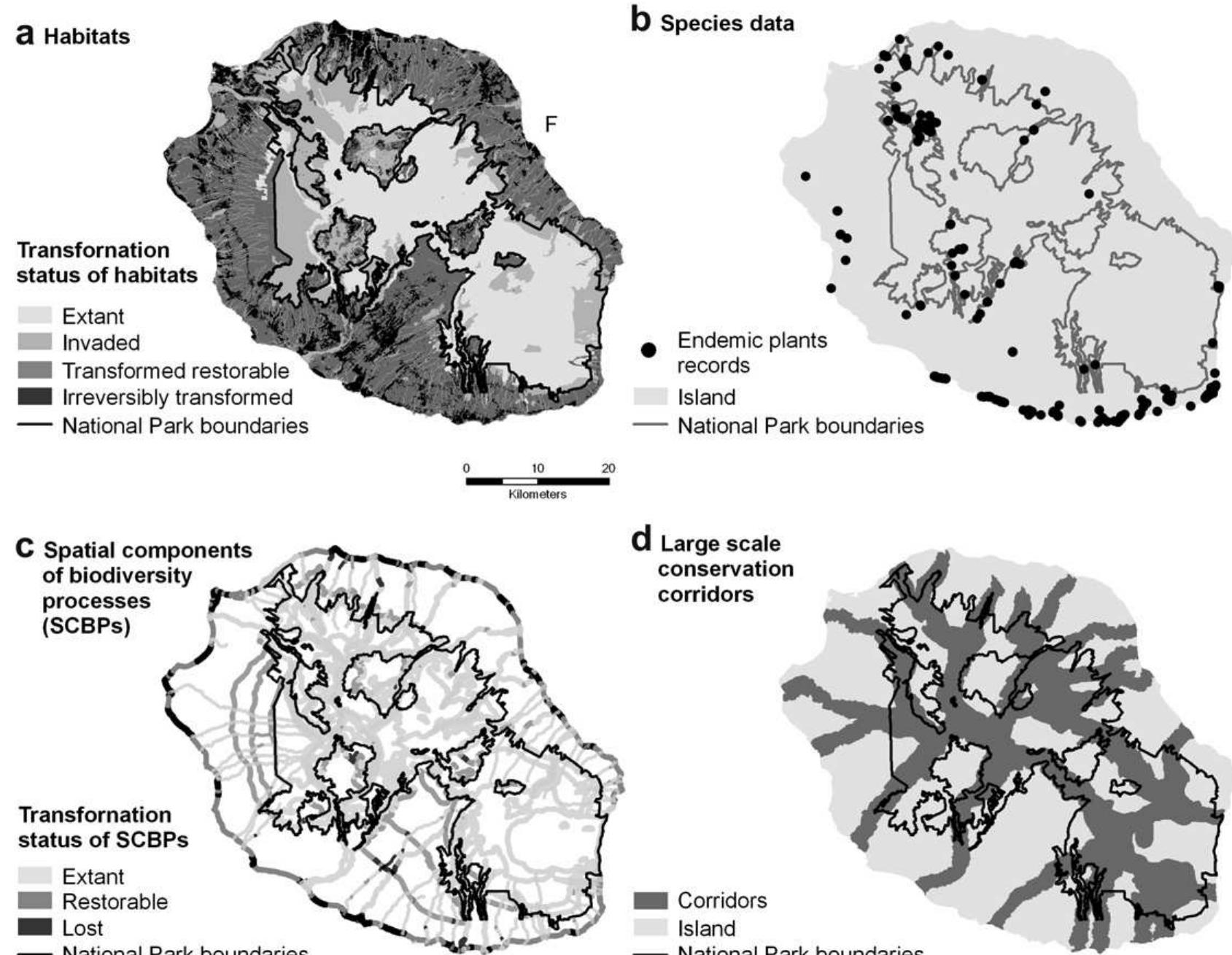 Maps showing, (a) the transformation status of habitats, (b)