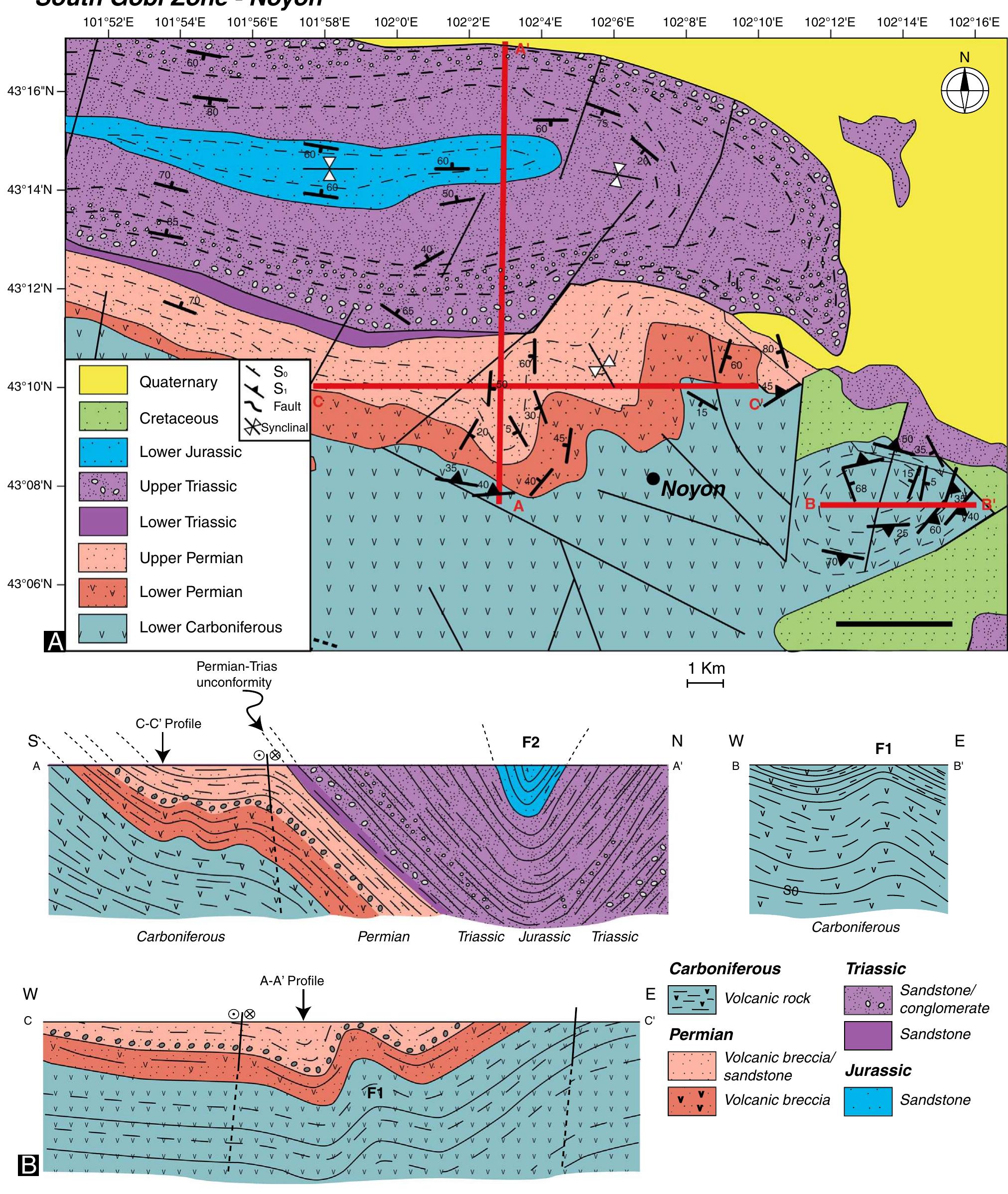 A. structural map of the noyon uul syncline area. structural