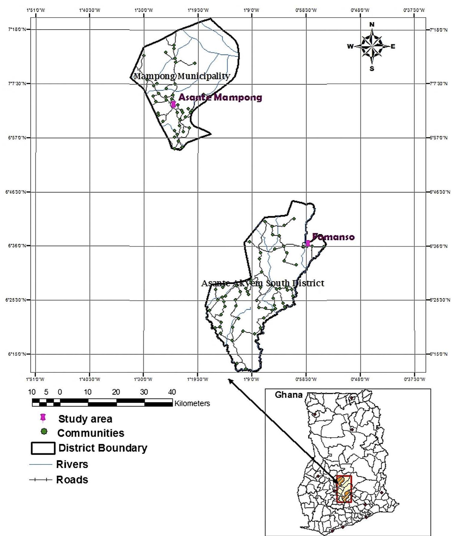 Map of ghana showing locations of the two study sites (a)