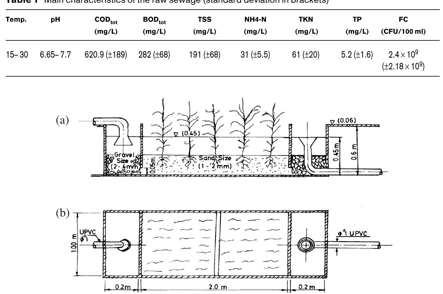Schematic diagram of fws wetland: (a) cross section and (b)