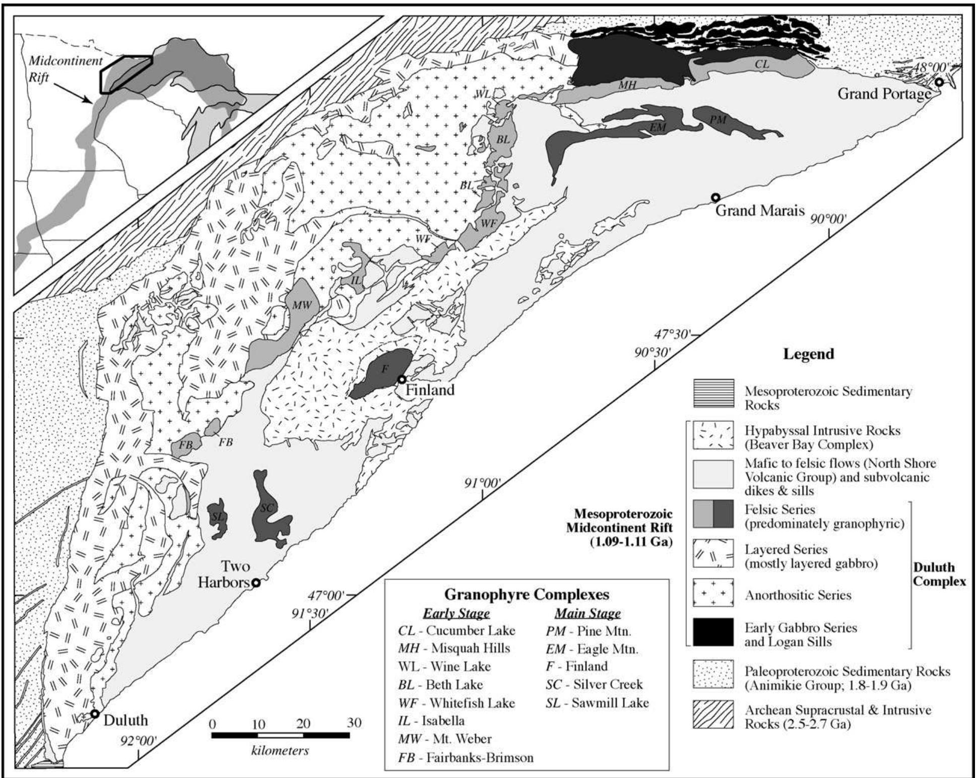 Geologic map of the midcontinent rift system in northeastern