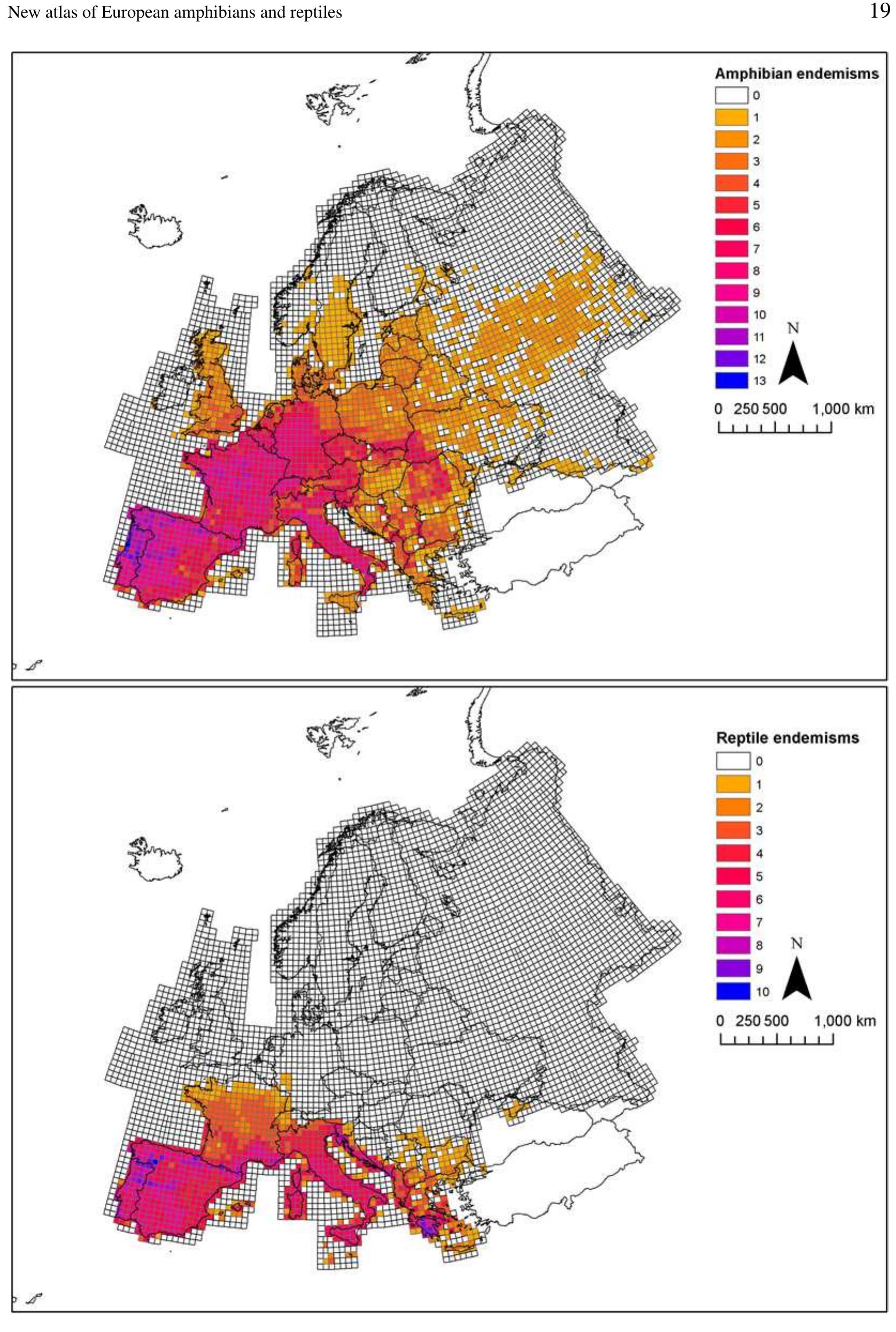 Maps of europe showing species richness based on species