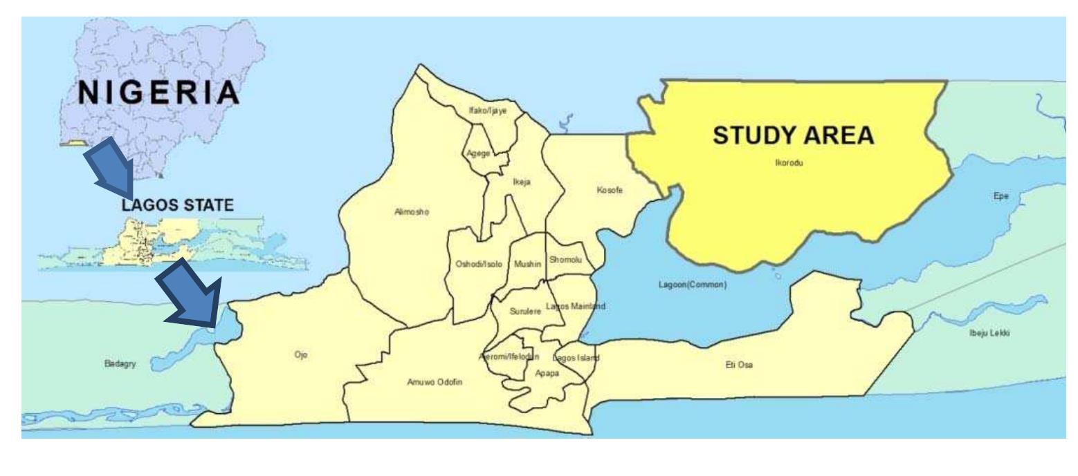 Methodology map showing the study area within the lagos