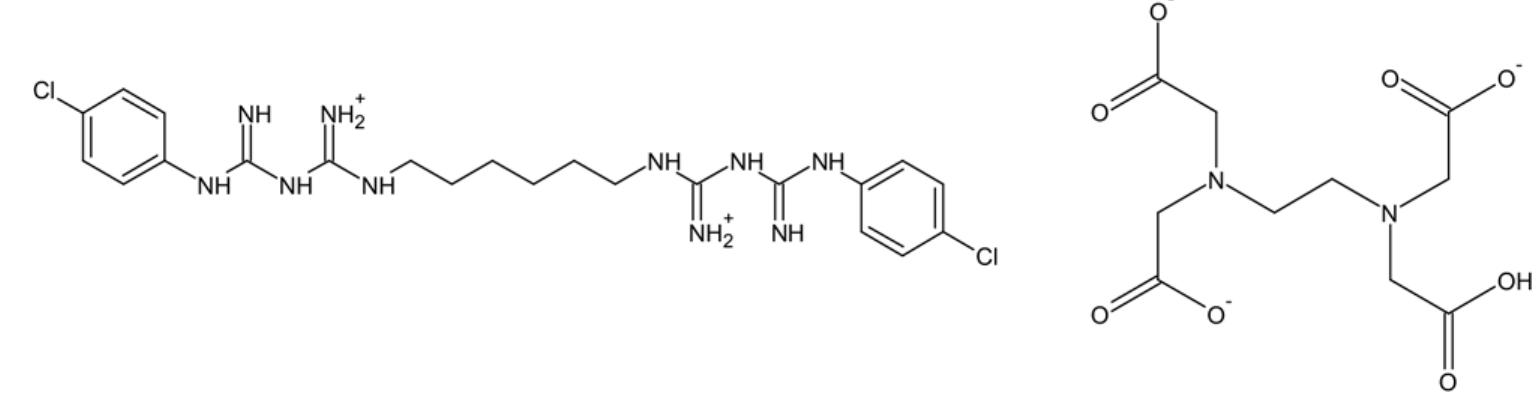 Structural drawing of the chlorhexidine cation at ph 6