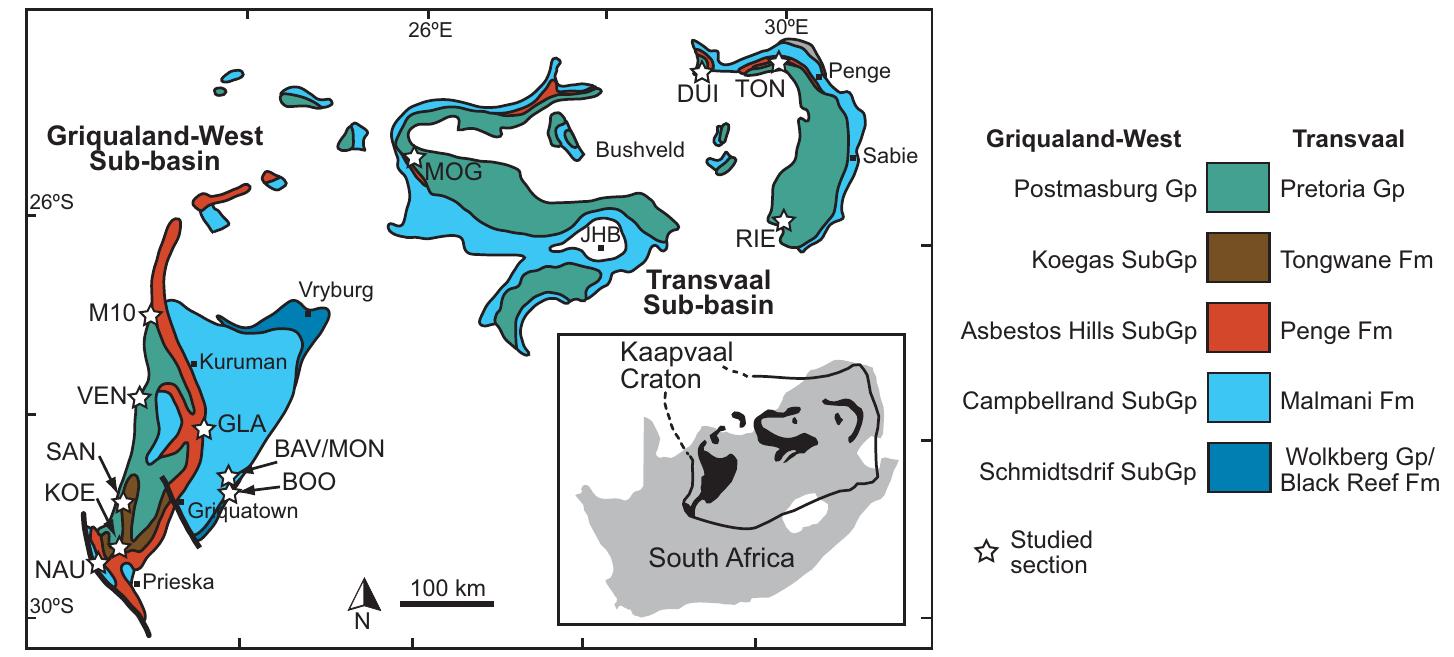 Simplified geologic map of transvaal supergroup outcrop area