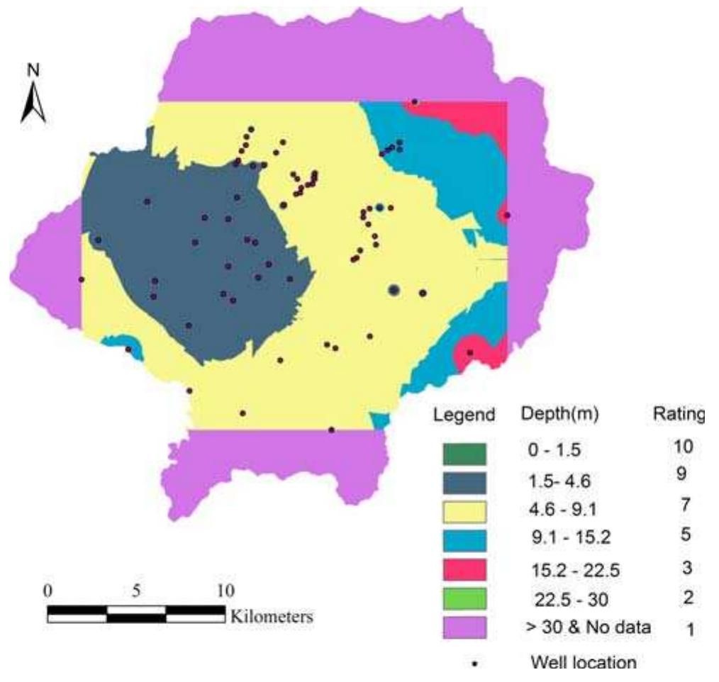 Depth to groundwater rating map
