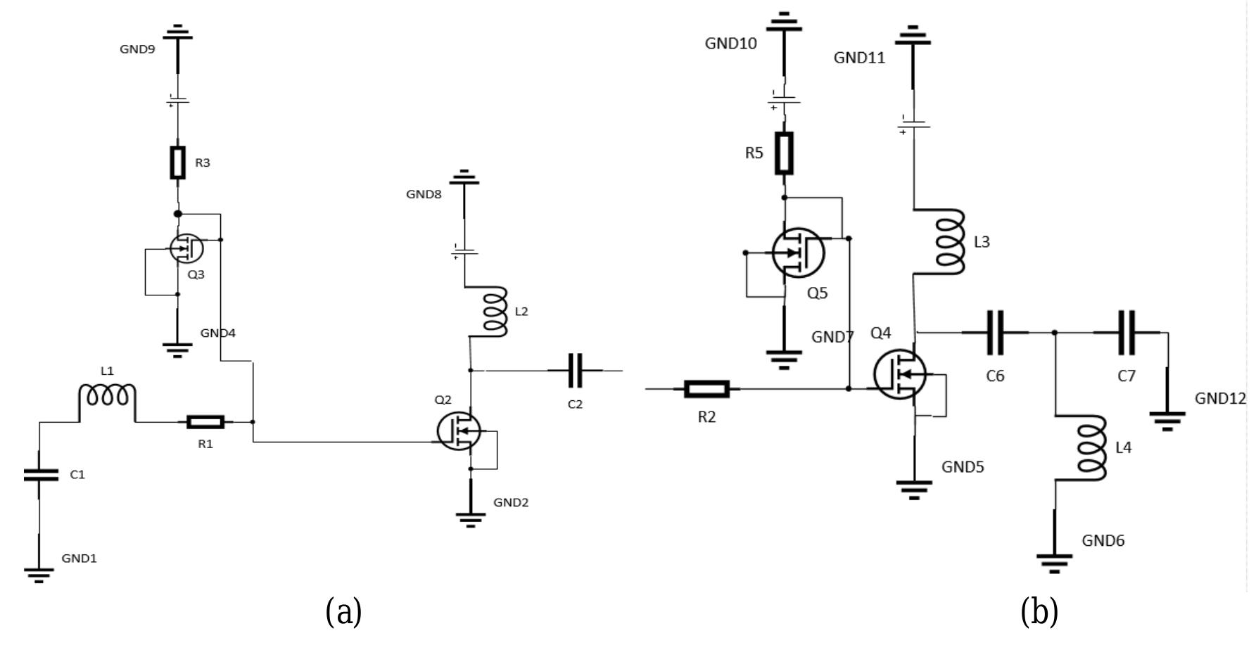 (a) schematic of driver stage (b) schematic of output stage
