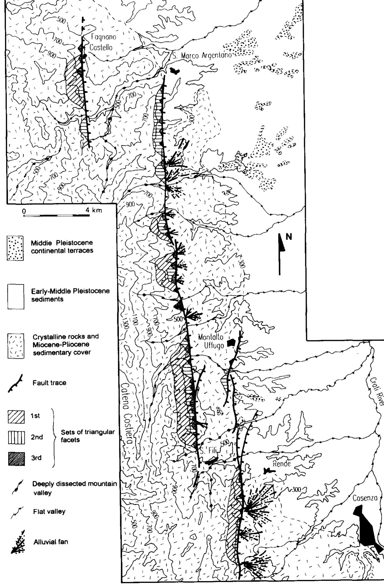 Morphotectonic map of the crati valley fault system (1 in