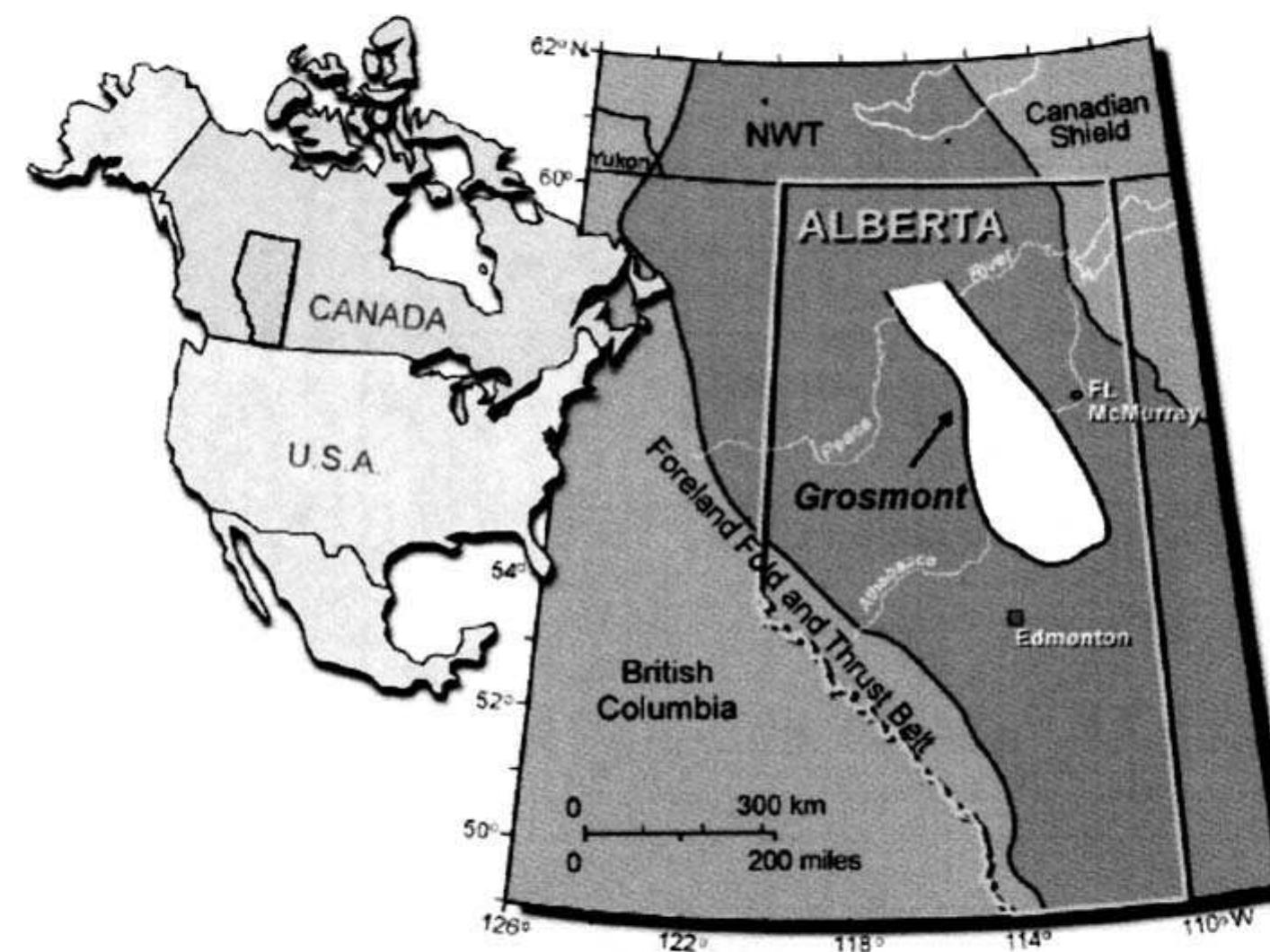 General location map of grosmont carbonate-bitumen deposit,