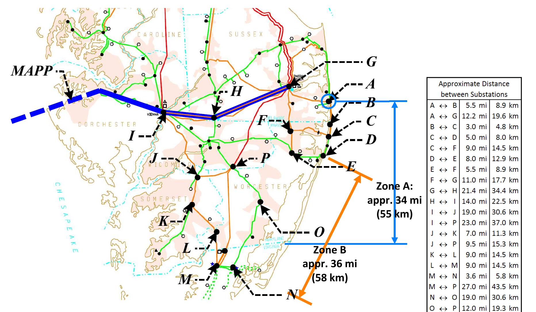 -phi substations and transmission lines on the delmarva