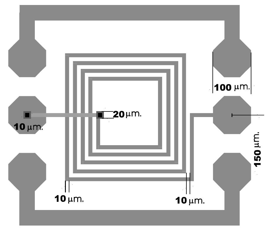 Layout for a 45 turn square inductor. the basic structure