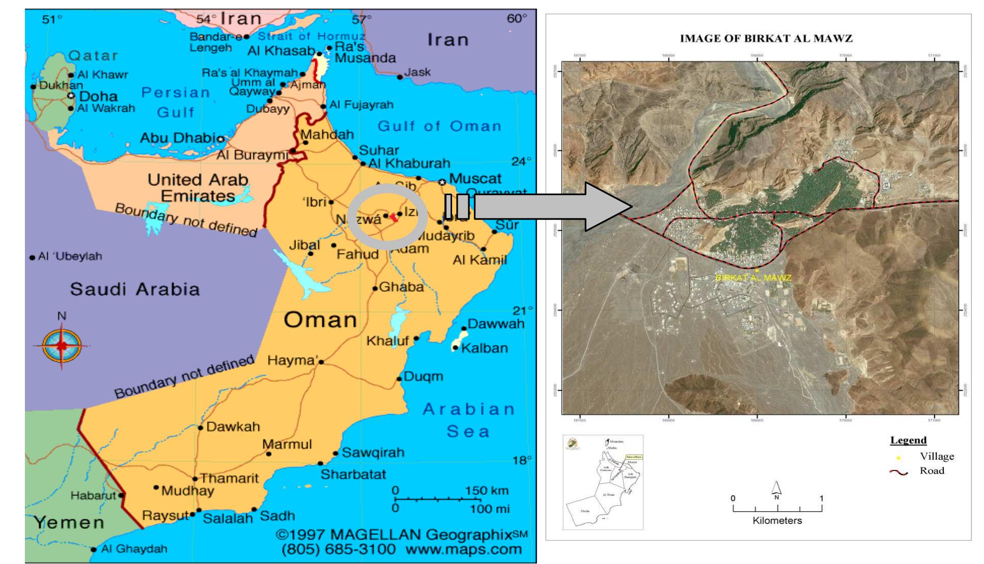 The sultanate of oman map and location of the study area.