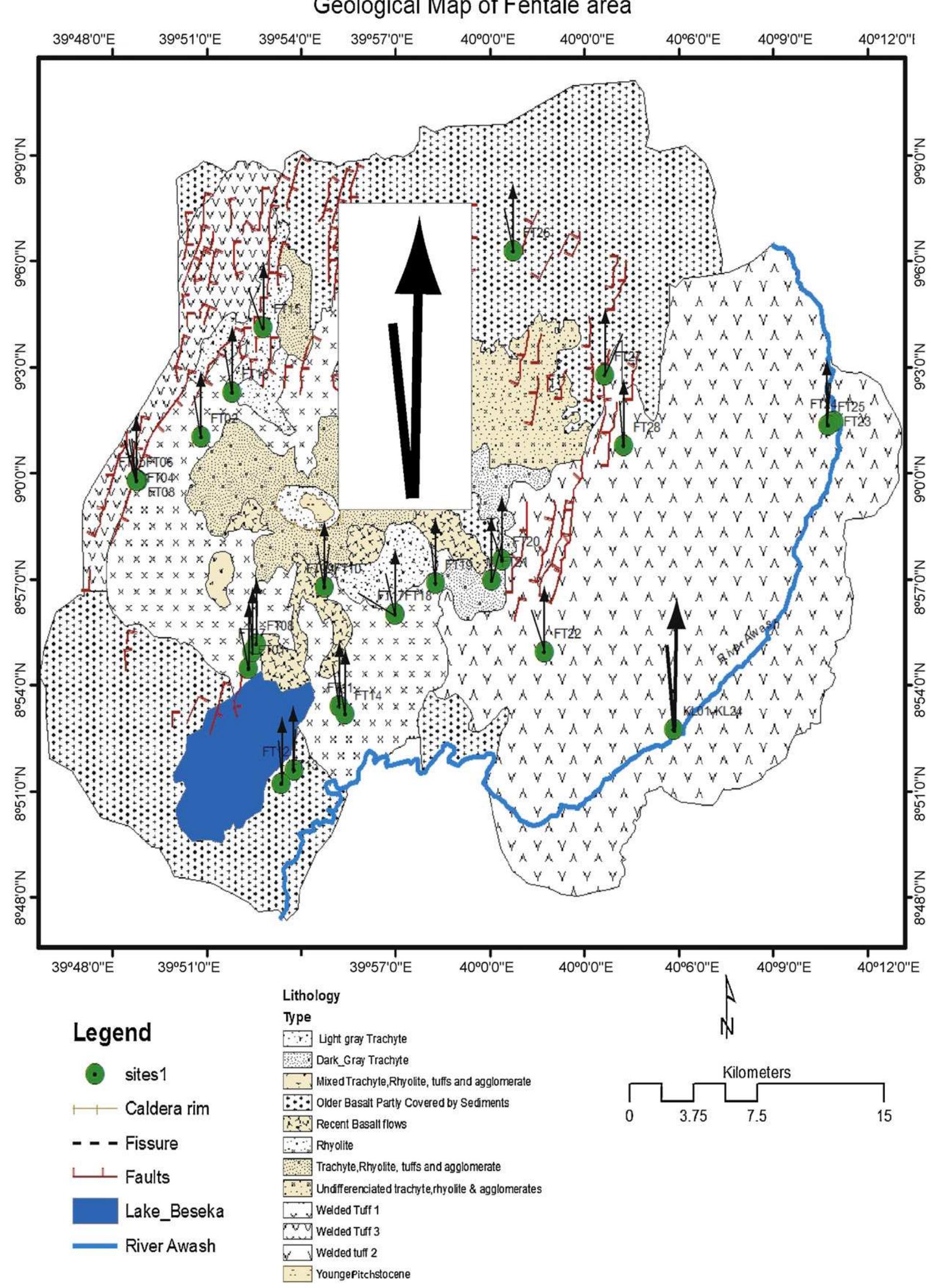 Geological map of the study area shows the major lithologies