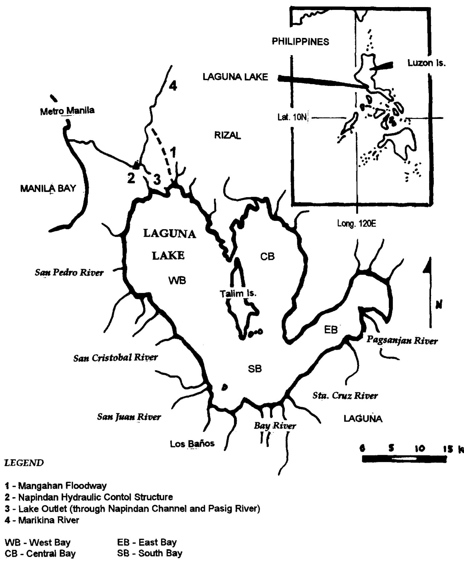 Map of laguna de bay showing its parts and major river