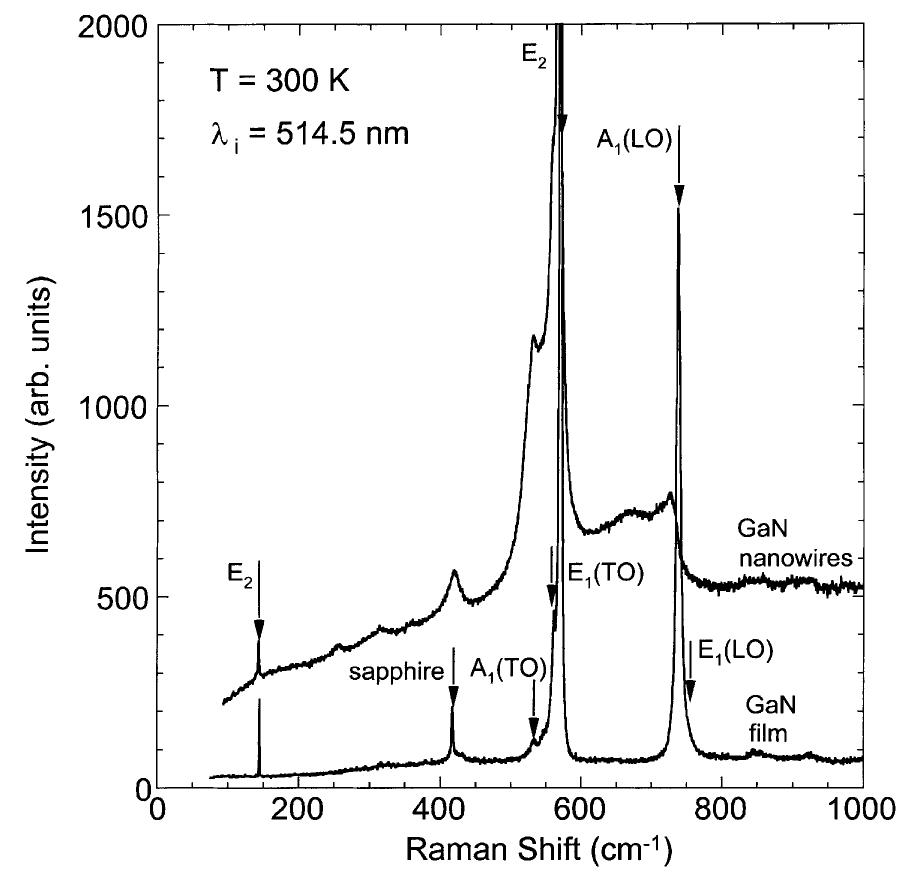 Room temperature raman-scattering spectra of gan nanowires