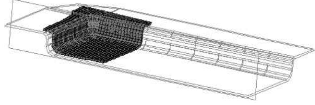 Deep-drawing simulation. deformed geometry.