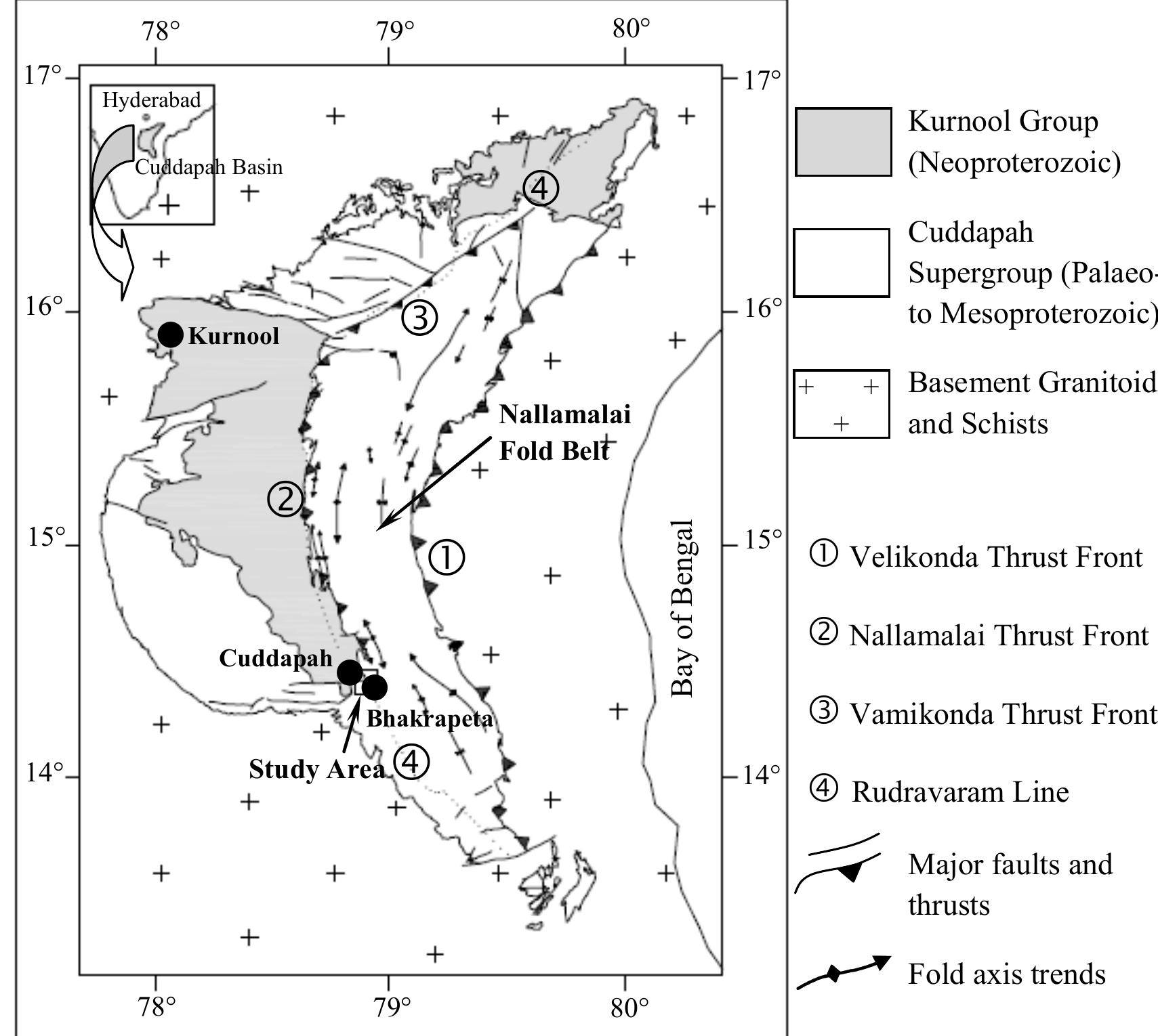 Geological map of the cuddapah basin showing the nallamalai