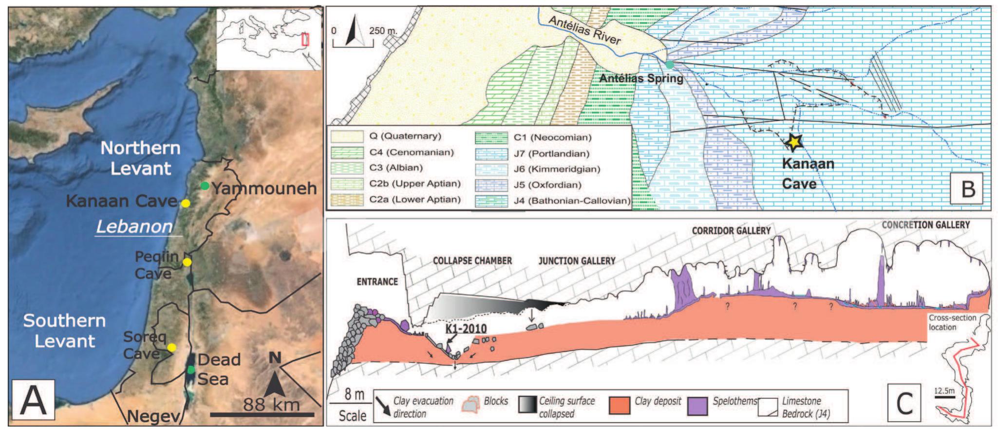 (a) location map of kanaan cave and the continental records